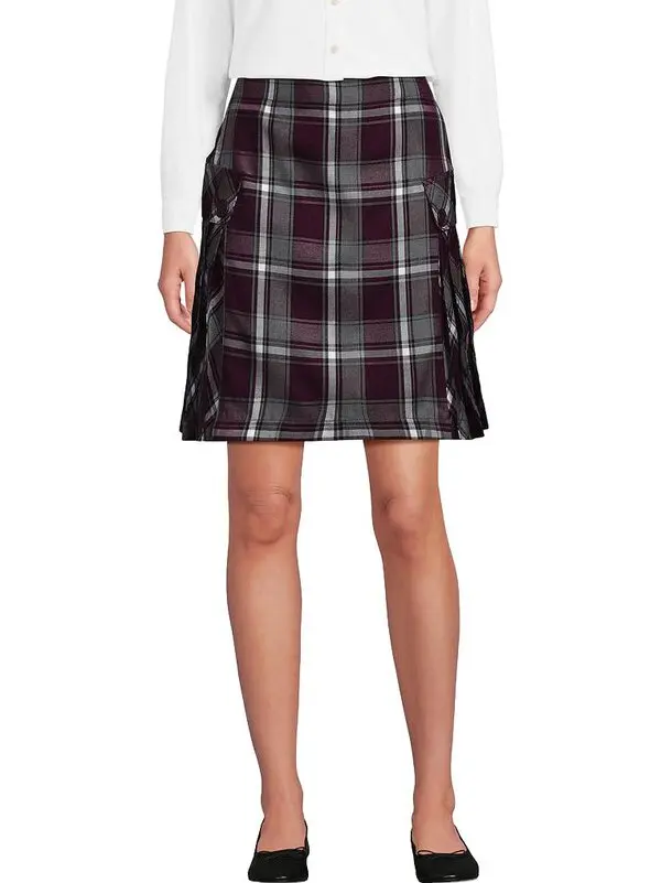 LANDS' END Plaid Skort Above The Knee - Plaid Burgundy/gray