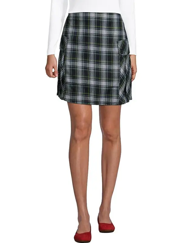 LANDS' END Plaid Skort Above The Knee - White/evergreen Plaid