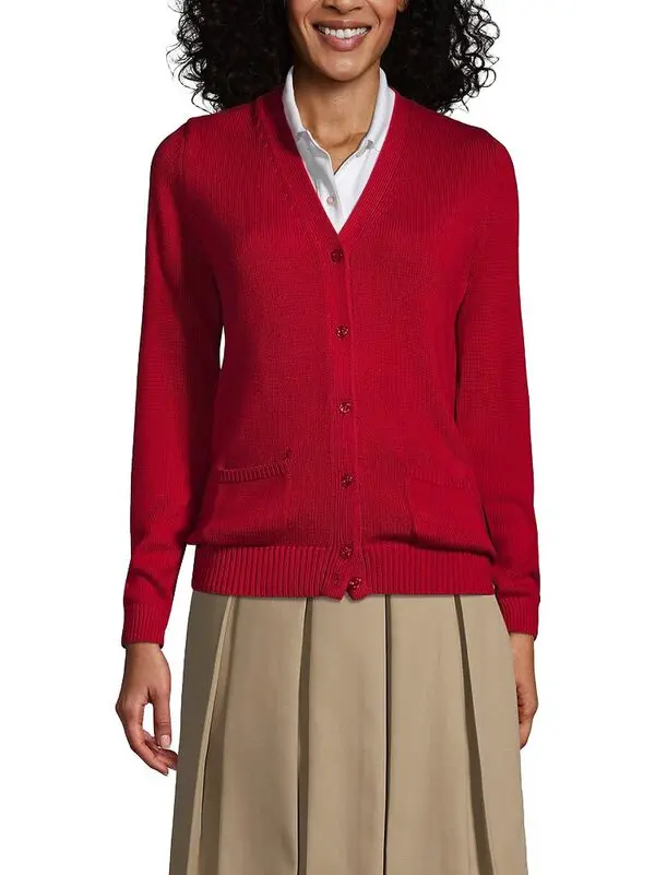 LANDS' END Cotton Modal Button Front Cardigan Sweater - Red