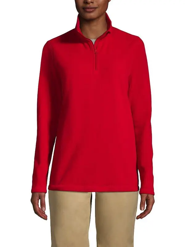 LANDS' END Lightweight Fleece Quarter Zip Pullover - Red