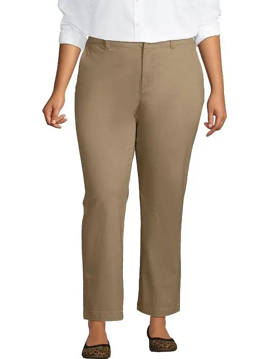 LANDS' END Mid Rise Classic Straight Leg Ankle Chino Pants - Desert Tan