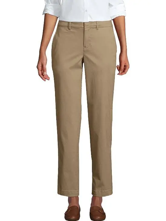 LANDS' END Mid Rise Classic Straight Leg Ankle Chino Pants - Desert Tan