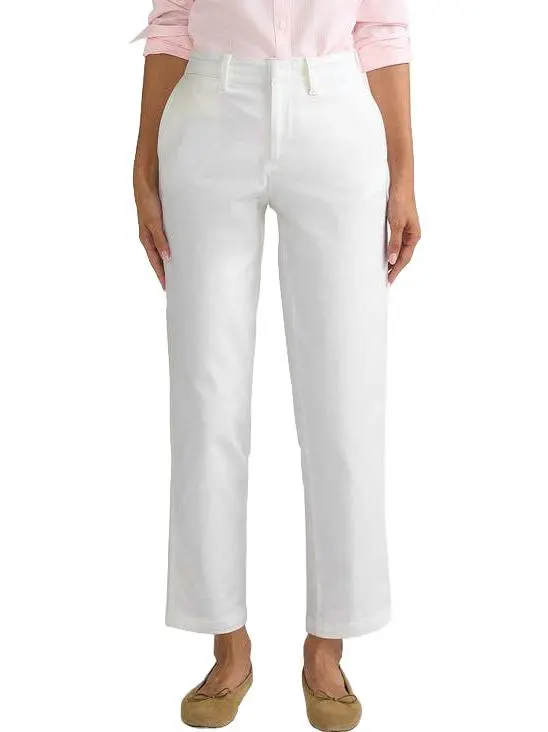 LANDS' END Mid Rise Classic Straight Leg Ankle Chino Pants - White