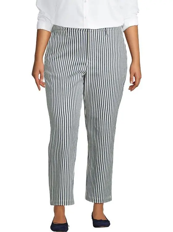 LANDS' END Mid Rise Classic Straight Leg Ankle Chino Pants - White