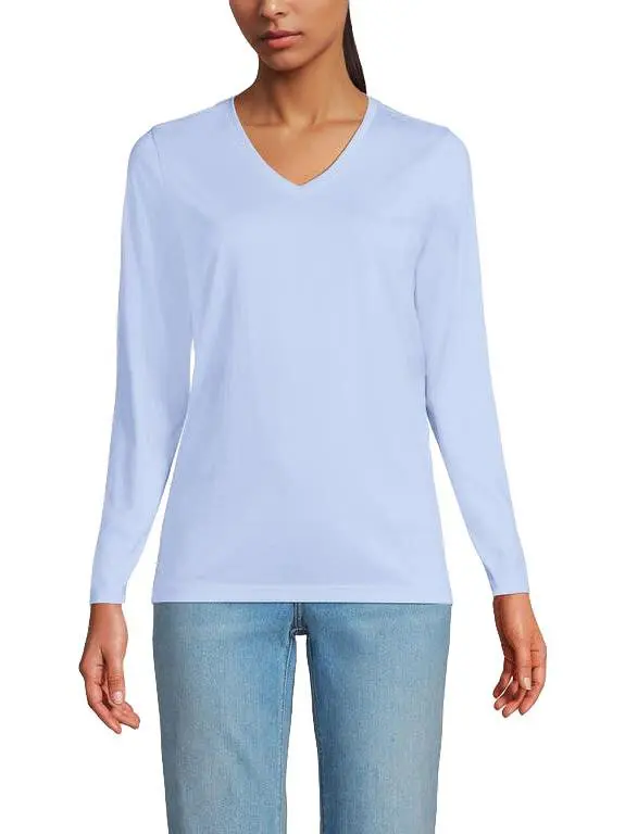 LANDS' END Relaxed Supima Cotton Long Sleeve V-neck T-shirt - Clearlake Blue