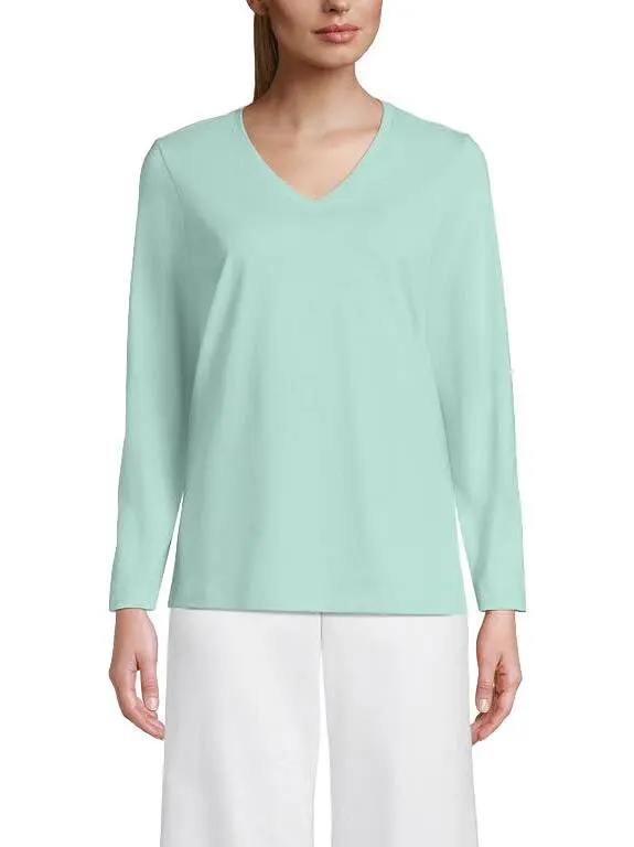 LANDS' END Relaxed Supima Cotton Long Sleeve V-neck T-shirt - Pale Sky