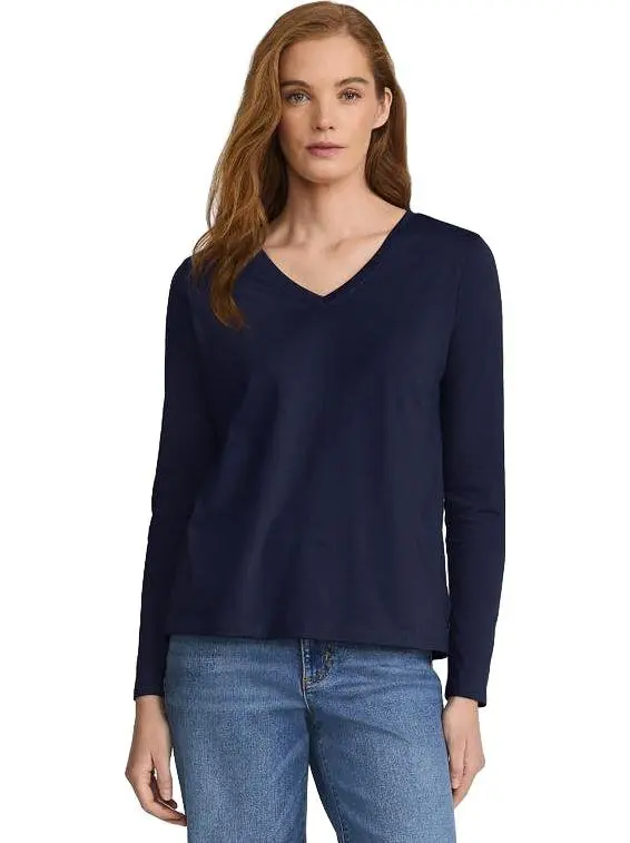 LANDS' END Relaxed Supima Cotton Long Sleeve V-neck T-shirt - Radiant Navy