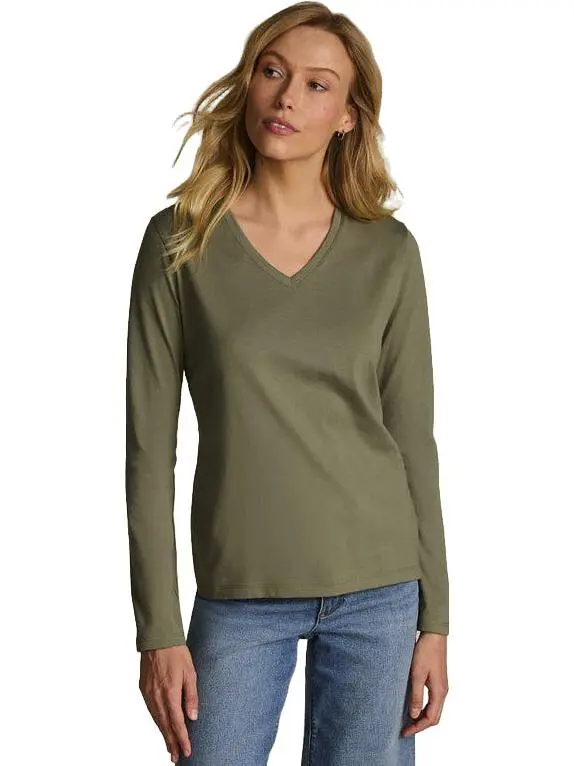 LANDS' END Relaxed Supima Cotton Long Sleeve V-neck T-shirt - Soft Olive Drab