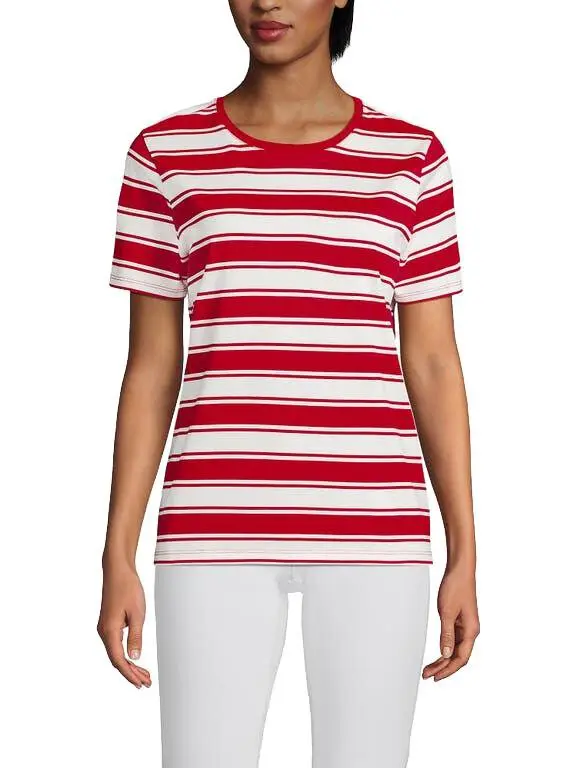 LANDS' END Supima Cotton Crewneck T-shirt - Compass Red Sail Stripes