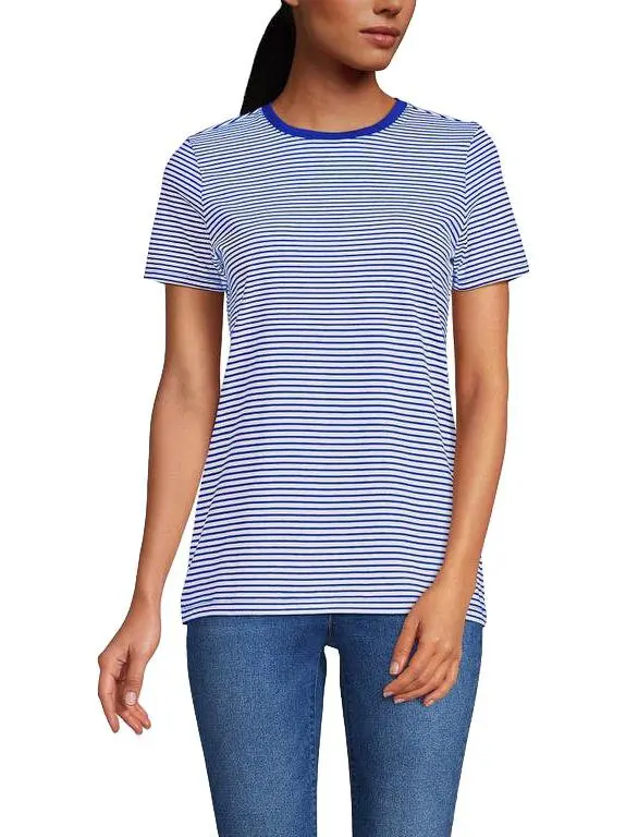 LANDS' END Supima Cotton Crewneck T-shirt - Deep Sea Navy Breton Stripe