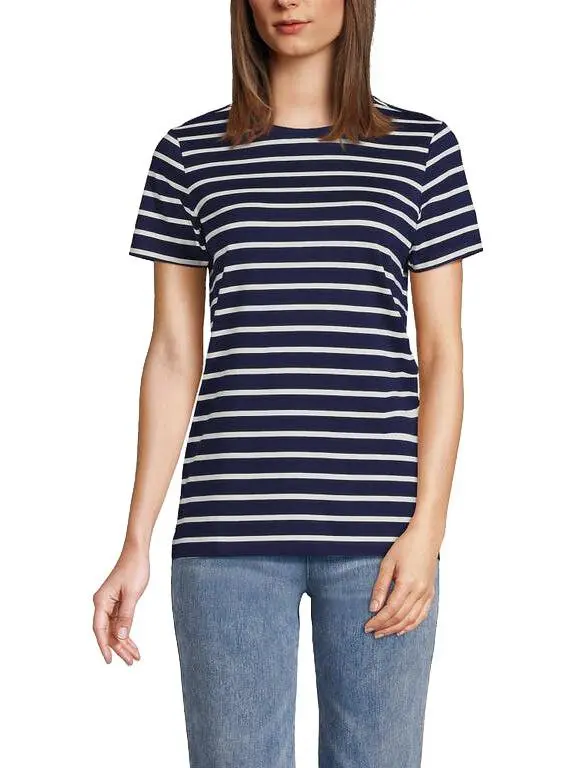 LANDS' END Supima Cotton Crewneck T-shirt - Deep Sea Navy Breton Stripe