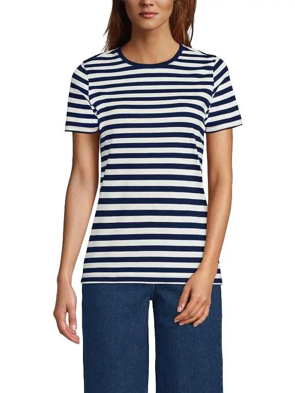 LANDS' END Relaxed Supima Cotton T-shirt - Deep Sea Navy Even Stripe
