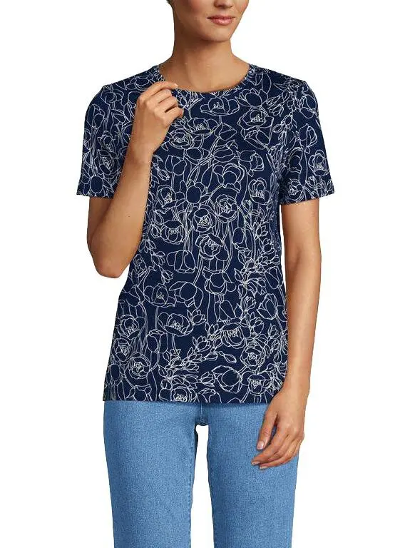 LANDS' END Supima Cotton Crewneck T-shirt - Deep Sea Navy Poetic Floral