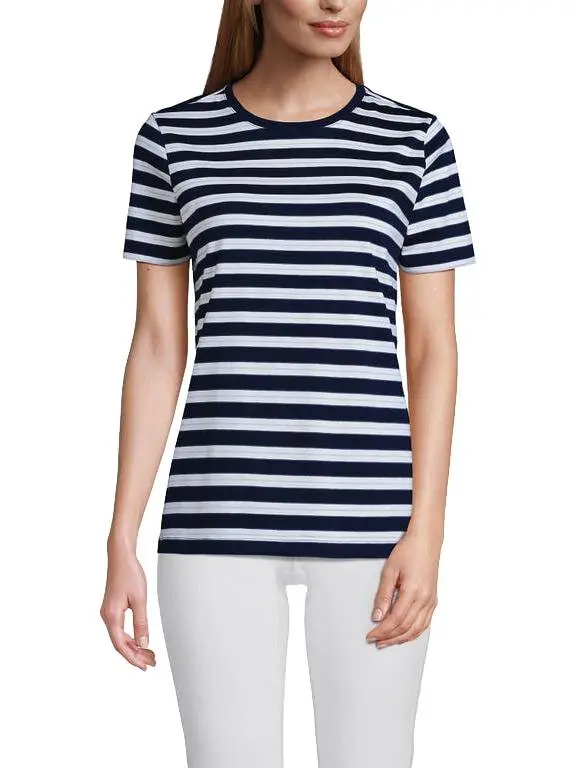 LANDS' END Relaxed Supima Cotton T-shirt - Deep Sea/blue Multi Stripe