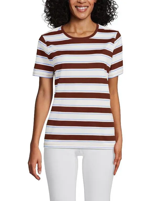 LANDS' END Supima Cotton Crewneck T-shirt - Earthen Clay Sail Stripes