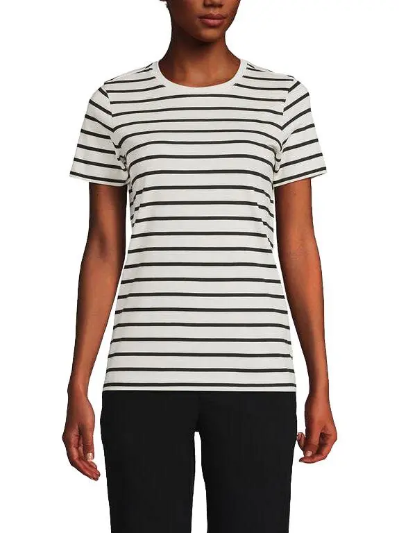 LANDS' END Supima Cotton Crewneck T-shirt - Ivory/black Breton Stripe