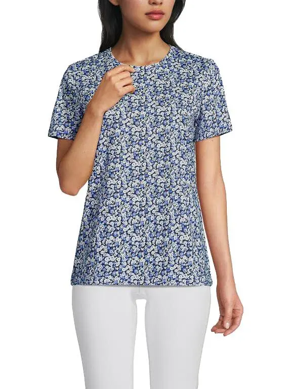 LANDS' END Supima Cotton Crewneck T-shirt - Navy/clear Blue Ditsy Floral