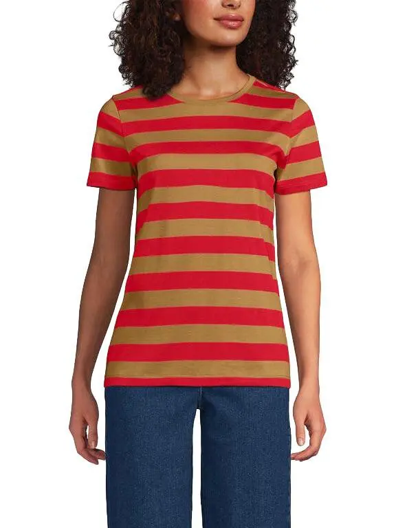 LANDS' END Supima Cotton Crewneck T-shirt - Rich Ginger Even Stripe