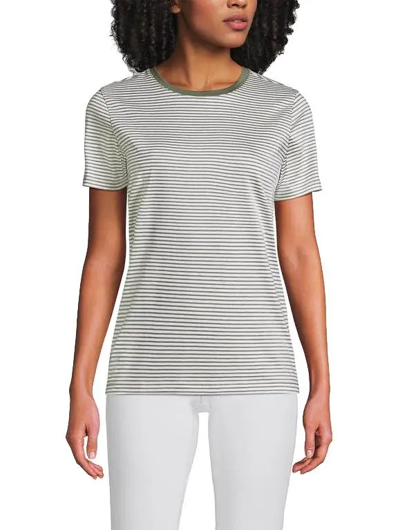 LANDS' END Supima Cotton Crewneck T-shirt - Sage Micro Stripe