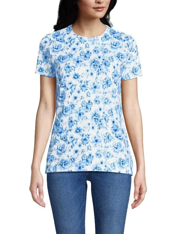 LANDS' END Relaxed Supima Cotton T-shirt - Serene Blue Painted Floral