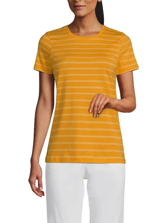 LANDS' END Supima Cotton Crewneck T-shirt - Sweet Mango Dual Stripe