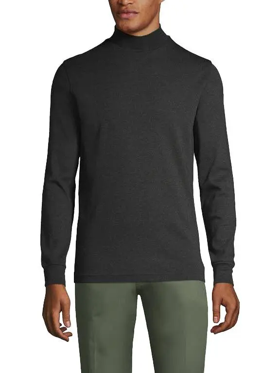 LANDS' END Cotton Supima Mock Turtleneck - Dark Charcoal Heather