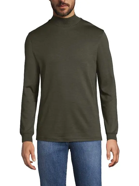 LANDS' END Cotton Supima Mock Neck Long Sleeve T-shirt - Forest Moss