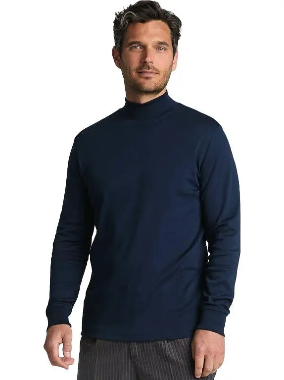 LANDS' END Cotton Supima Mock Turtleneck - Radiant Navy
