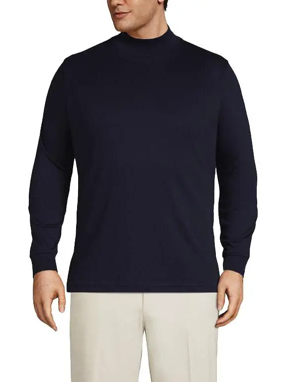 LANDS' END Cotton Supima Mock Turtleneck - Radiant Navy