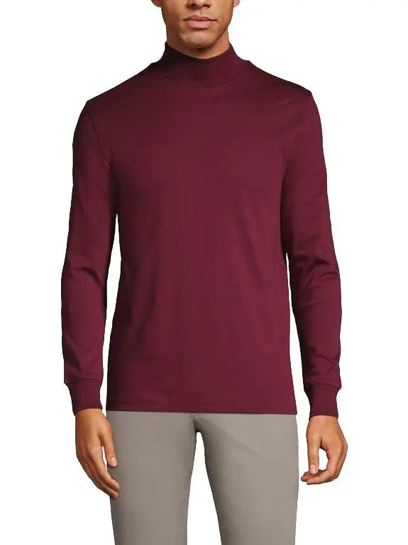 LANDS' END Cotton Supima Mock Turtleneck - Rich Burgundy