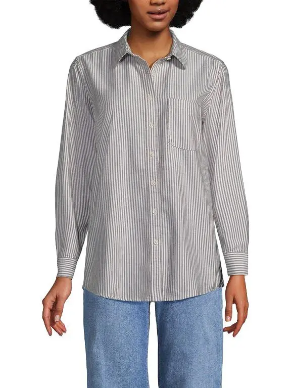 LANDS' END Oxford Shirt - Dark Walnut Brown Stripe