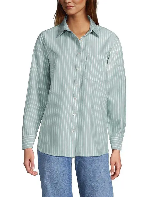 LANDS' END Oxford Shirt - Mineral Aqua Stripe