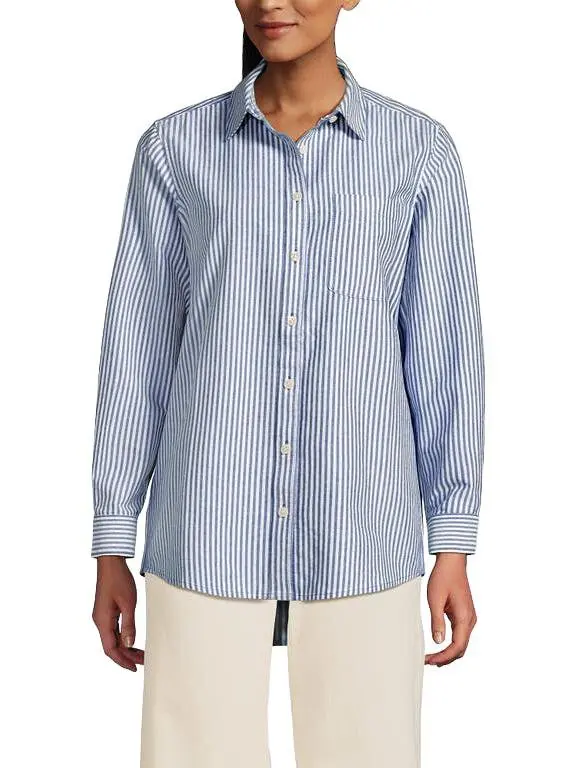 LANDS' END Oxford Shirt - Sapphire Gem Pinstripe