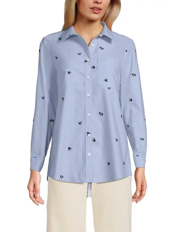 LANDS' END Oxford Shirt - Soft Sky/deep Sea Floral