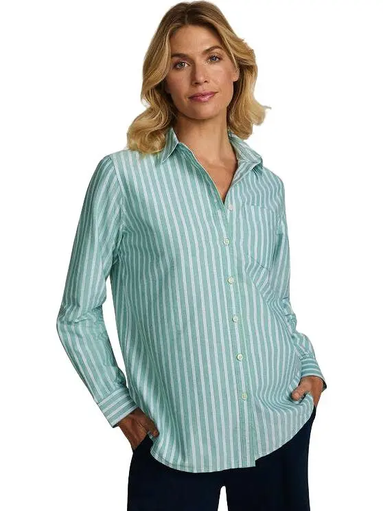 LANDS' END Oxford Shirt - True Green/blue Sky Stripe