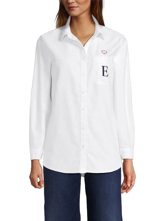LANDS' END Oxford Shirt - White/navy/e