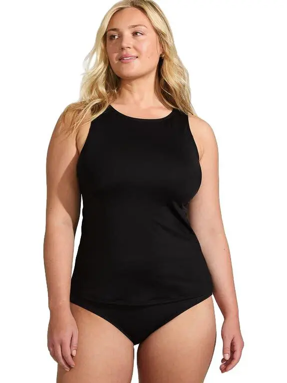 LANDS' END Long Chlorine Resistant High Neck Upf 50 Modest Tankini Swimsuit Top - Black