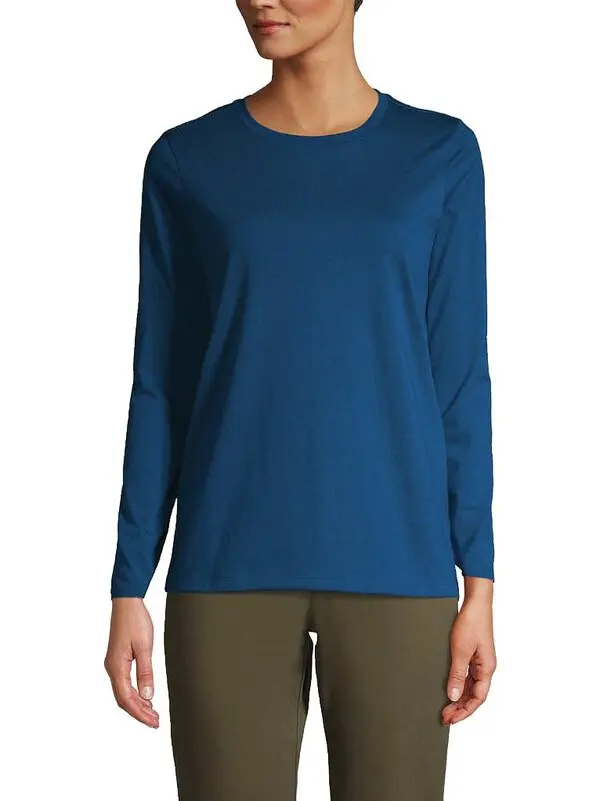 LANDS' END Supima Cotton Long Sleeve Crewneck T-shirt - Baltic Teal