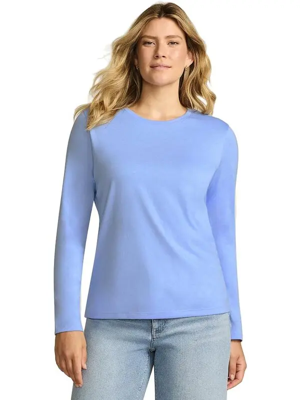 LANDS' END Supima Cotton Long Sleeve Crewneck T-shirt - Clear Blue Sky