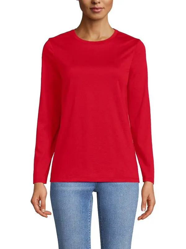 LANDS' END Relaxed Supima Cotton Long Sleeve Crew Neck T-shirt - Compass Red