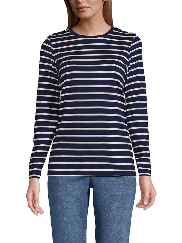 LANDS' END Relaxed Supima Cotton T-shirt - Deep Sea Navy Breton Stripe