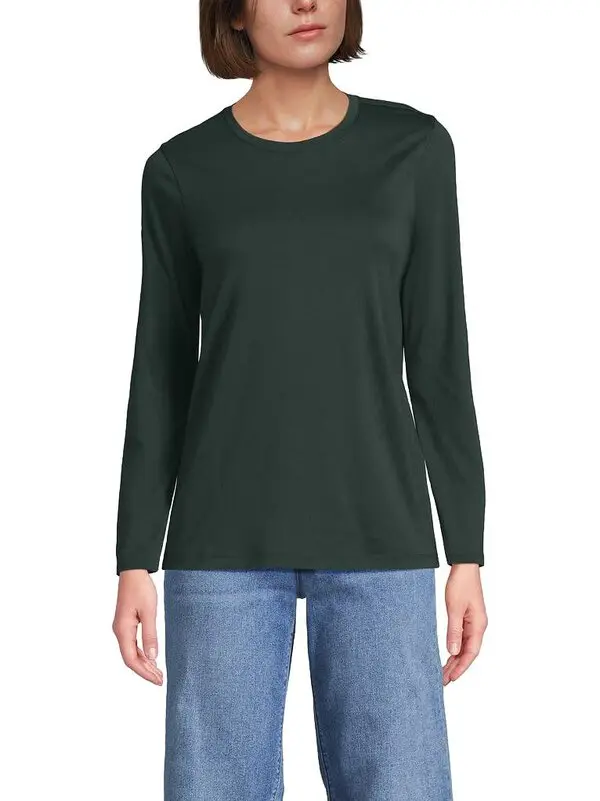 LANDS' END Relaxed Supima Cotton Long Sleeve Crew Neck T-shirt - Evening Forest