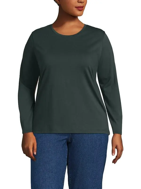 LANDS' END Supima Cotton Long Sleeve Crewneck T-shirt - Evening Forest