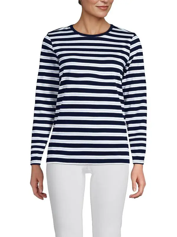 LANDS' END Supima Cotton Long Sleeve Crewneck T-shirt - Evening Teal