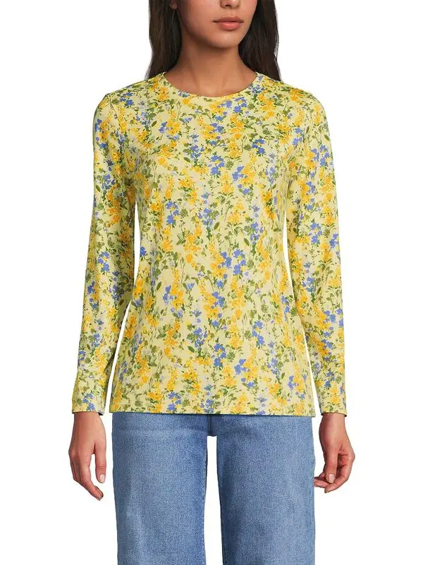 LANDS' END Relaxed Supima Cotton Long Sleeve Crew Neck T-shirt - Golden Candle Light Floral