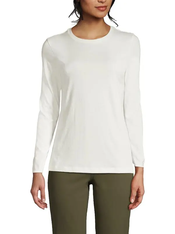 LANDS' END Relaxed Supima Cotton Long Sleeve Crew Neck T-shirt - Ivory