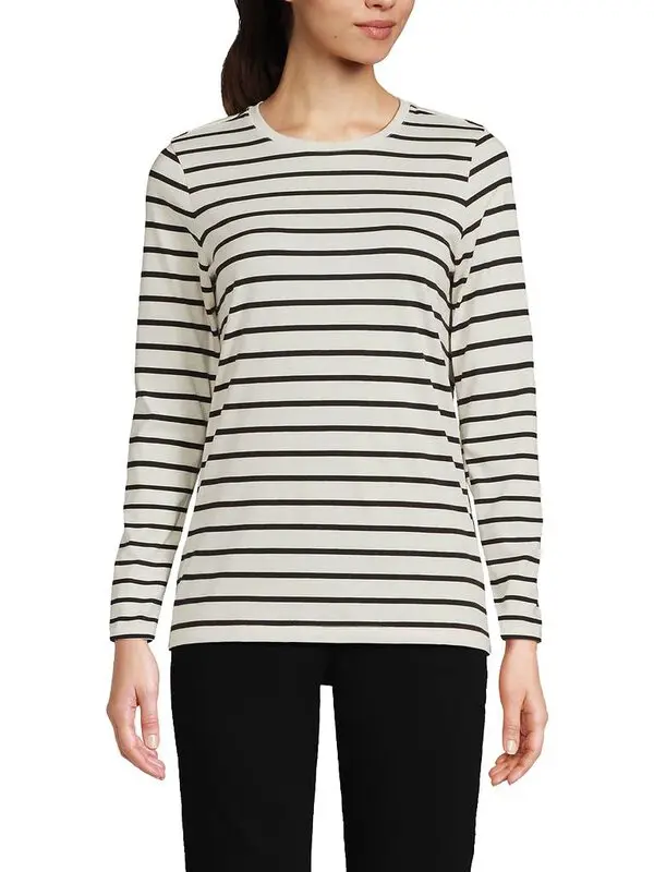 LANDS' END Relaxed Supima Cotton T-shirt - Ivory/black Breton Stripe
