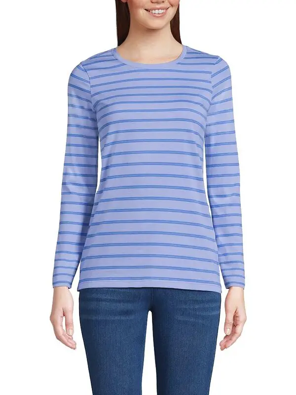 LANDS' END Relaxed Supima Cotton T-shirt - Light Cornflower Dual Stripe