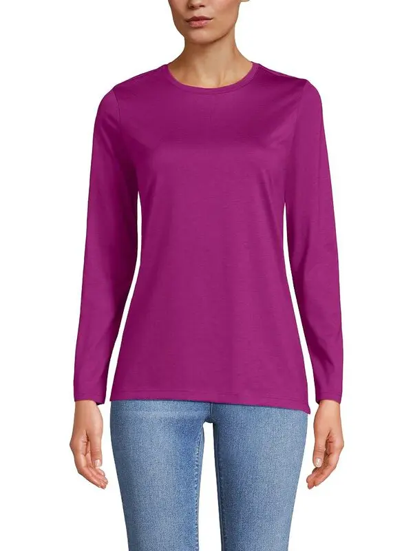 LANDS' END Supima Cotton Long Sleeve Crewneck T-shirt - Light Raspberry Sorbet