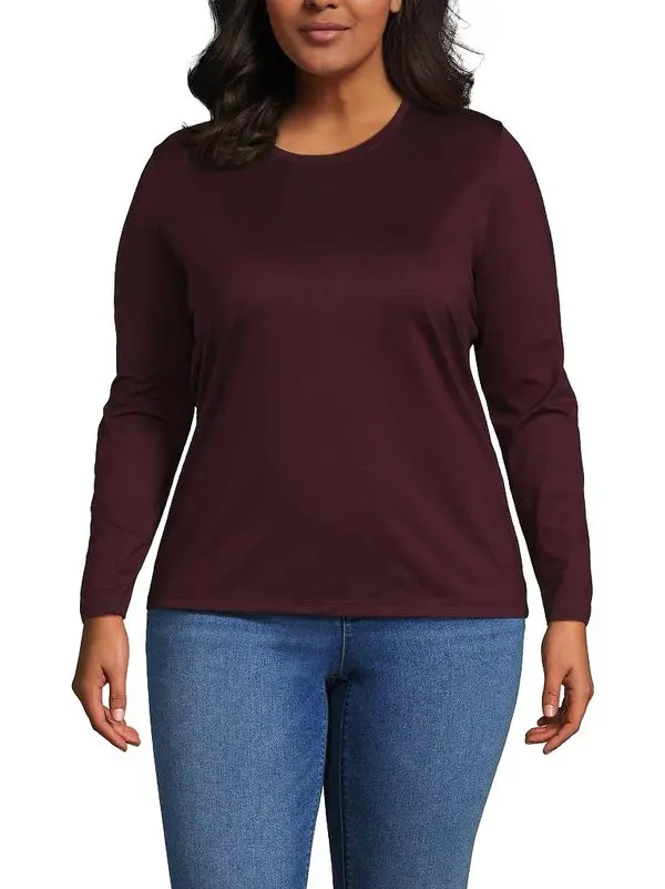 LANDS' END Relaxed Supima Cotton Long Sleeve Crew Neck T-shirt - Lush Burgundy